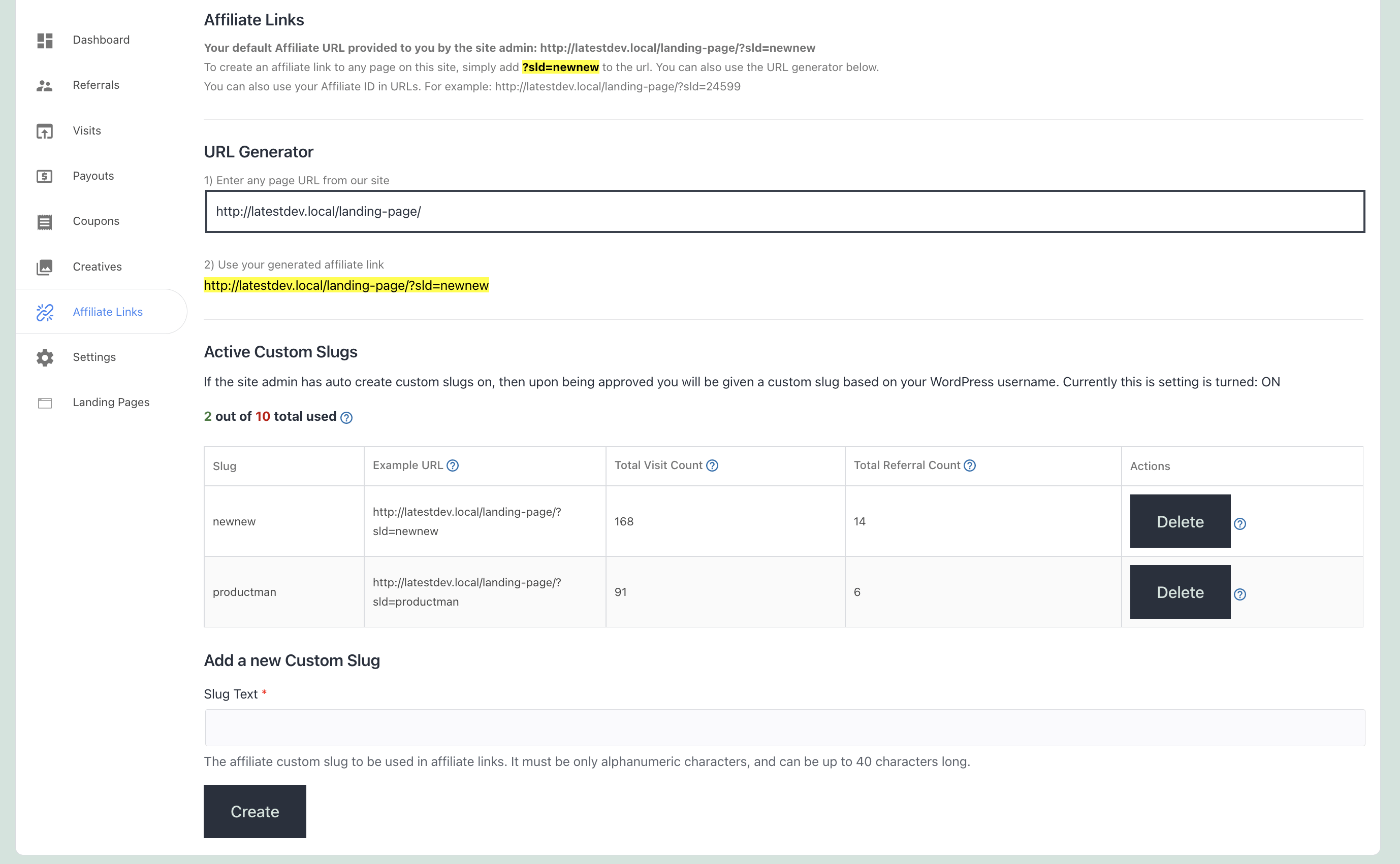 Custom Affiliate Slugs - Documentation | Solid Affiliate