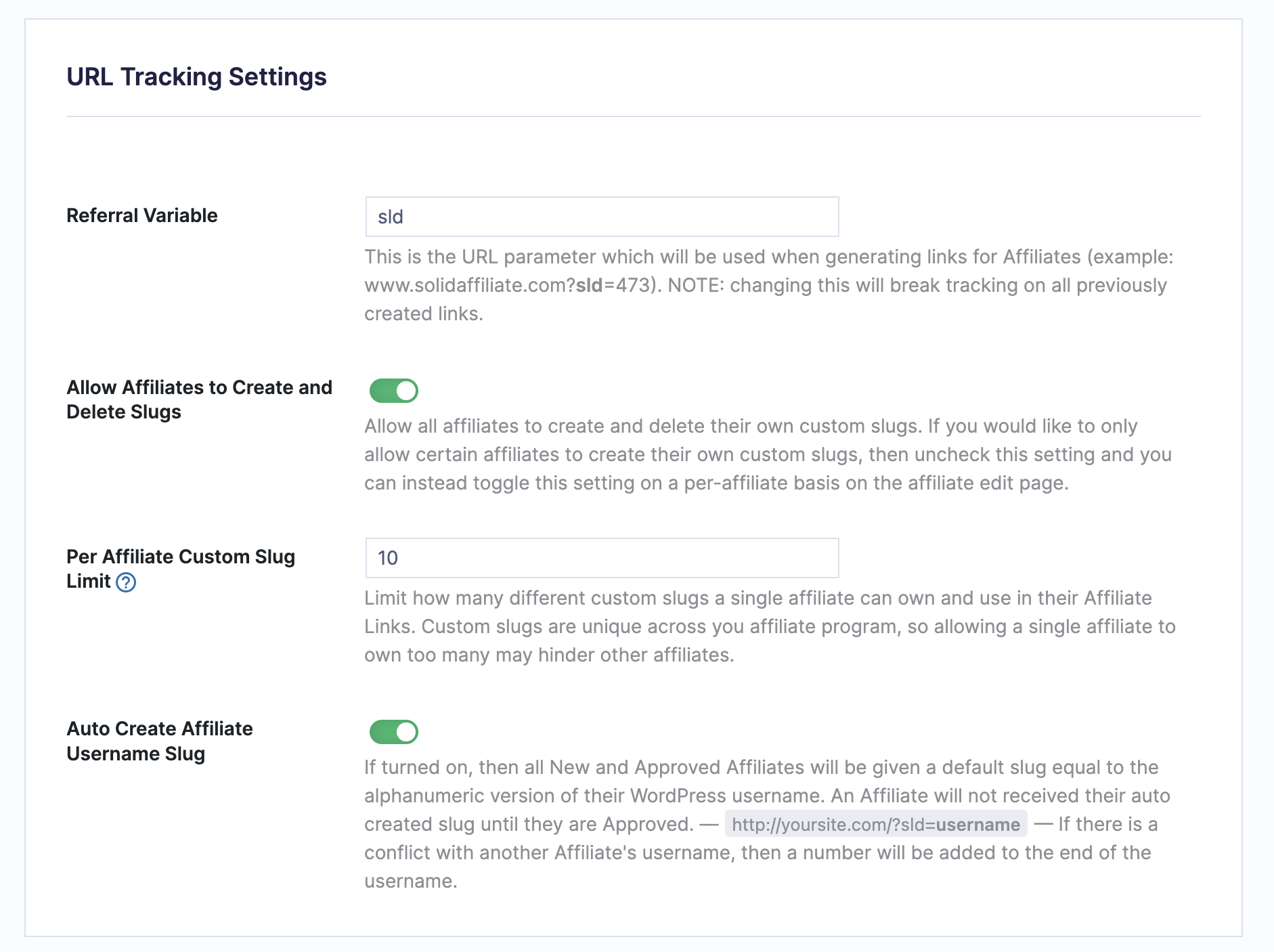 Custom Affiliate Slugs - Documentation | Solid Affiliate