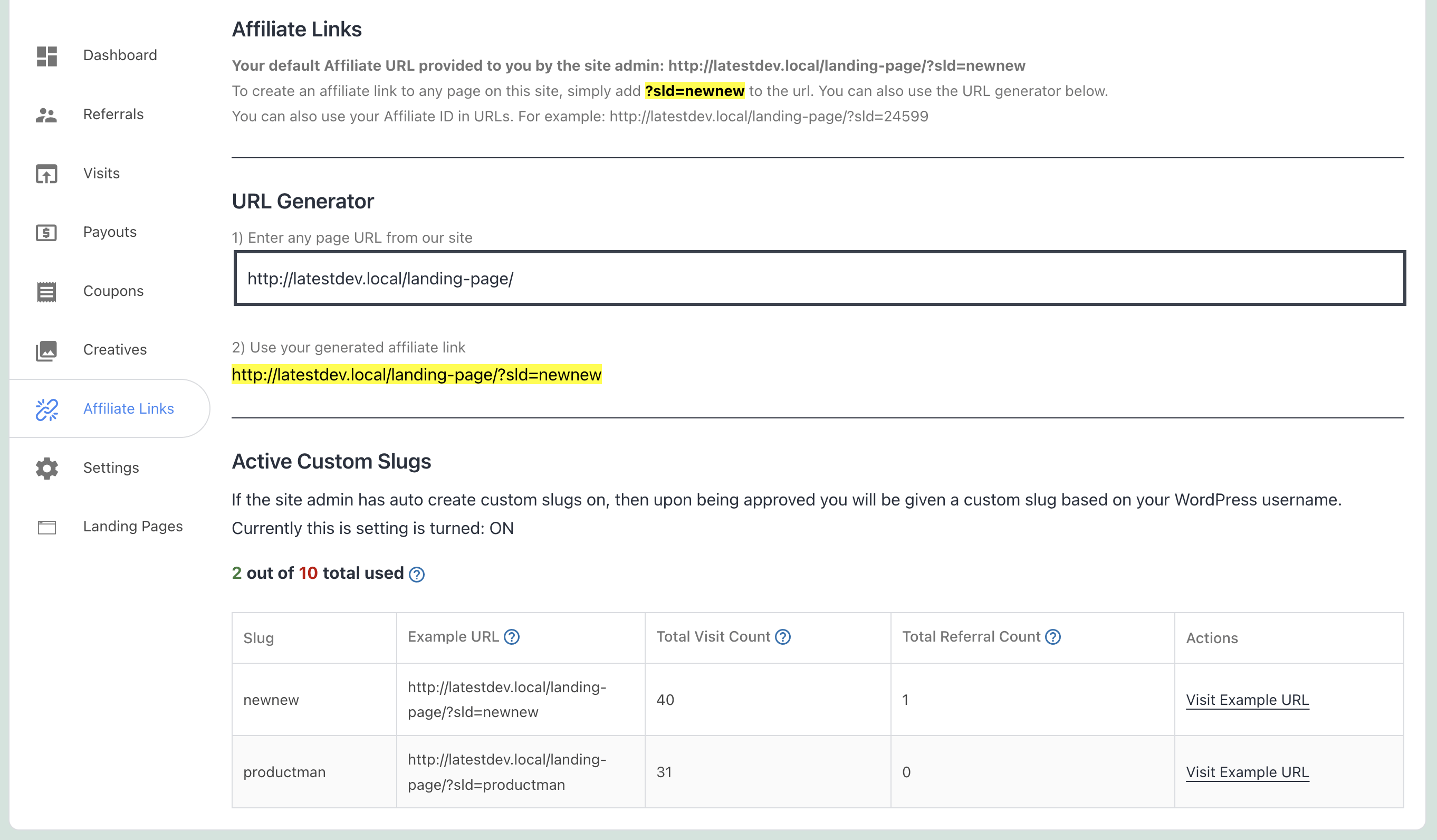 Custom Affiliate Slugs - Documentation | Solid Affiliate
